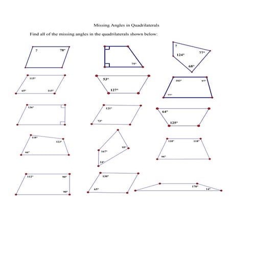 Missing angles in quadrilaterals ws | DOCX