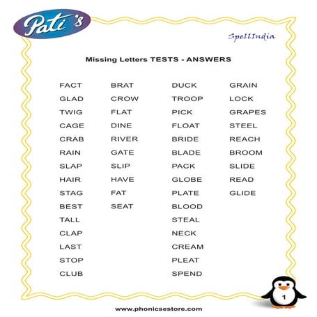 Pati's Missing Letters - Tests - Answers | PDF