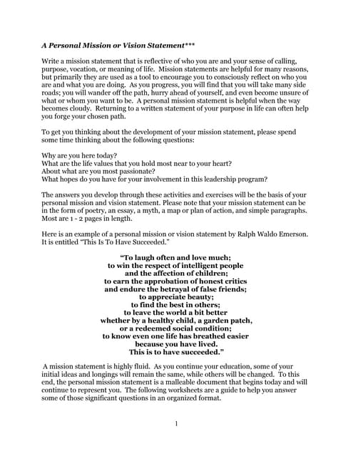 Writing Your Personal Vision Plan | PDF