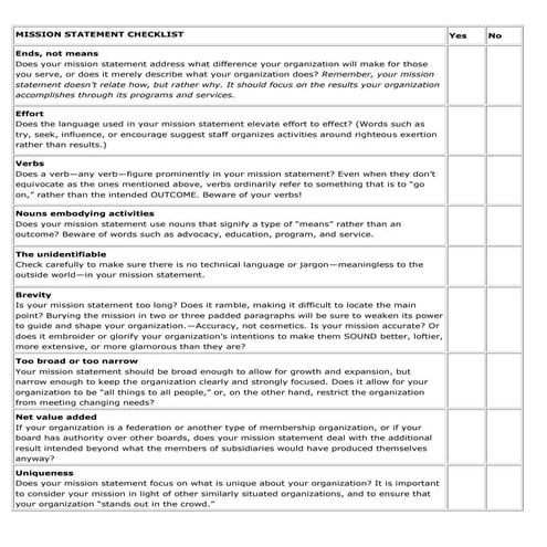 Mission statement checklist | DOCX