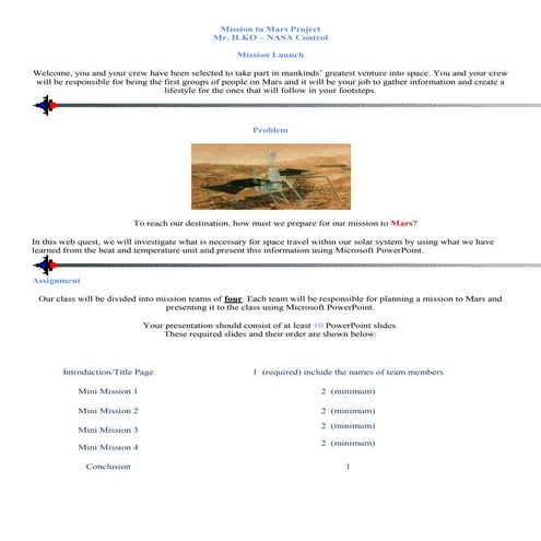 Mission to mars project | DOCX | Space and Astronomy | Science