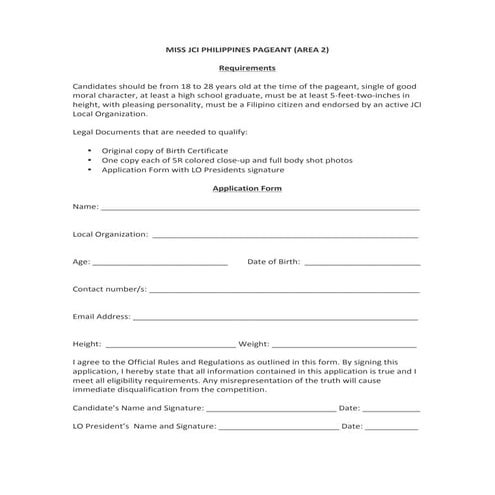 Miss JCI Philippines Application Form | PDF