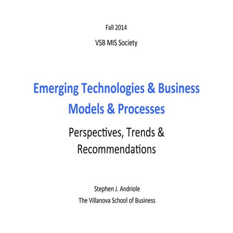 Emerging Business Models & Technology - Villanova 2014 | PDF