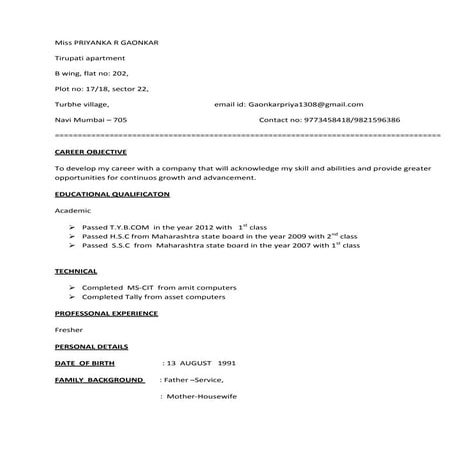 Miss priyanka r gaonkar resume | DOCX