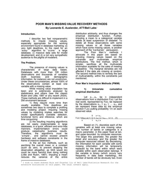Poor man's missing value imputation | PDF Poor man's missing value imputation | PDF