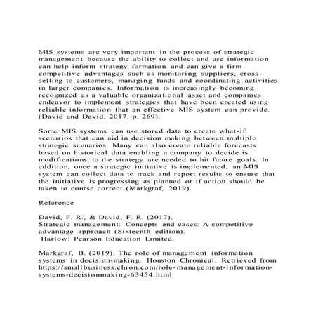 MIS systems are very important in the process of strategic manag | PDF