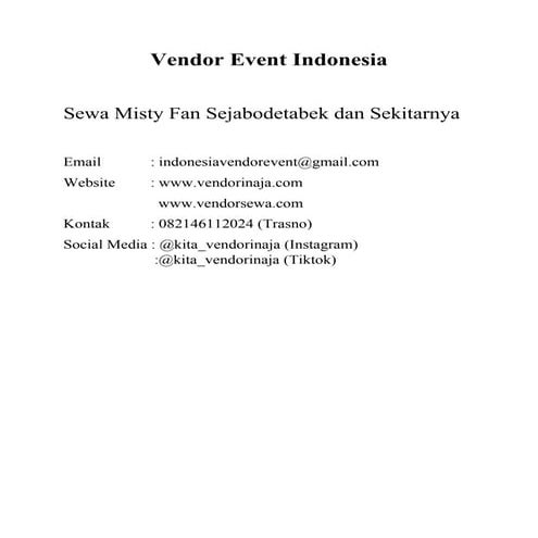 Sewa Misty Fan Sejabodetabek dan Sekitarnya | PDF