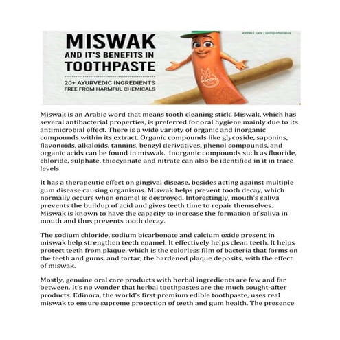 Miswak and it's benefit in Edinora Toothpaste | DOCX