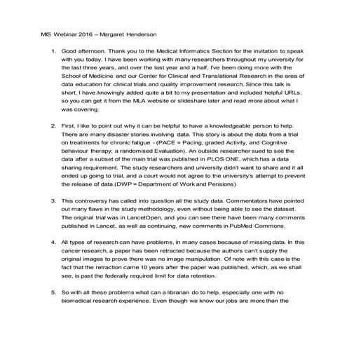 Script for MIS webinar 2016 - RDM for Clinical Trials and Quality Improvement | PDF