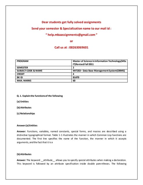 Mit202 data base management system(dbms) | PDF Mit202 data base management system(dbms) | PDF