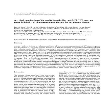 Clinical Trials in BNCT at the MIT Research Reactor | PDF | Endocrine ...