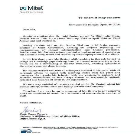 Mitel reference letter | PDF