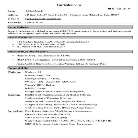Mithun Munde CV- Asst. Manager IT.docx | Computer Networking | Computing