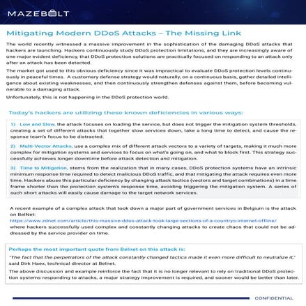 Mitigating Modern DDoS Attacks | Evaluate DDoS Protection | MazeBolt Technologies | PDF