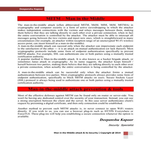 Mitm Man In The Middle Attack And Its Security Pdf