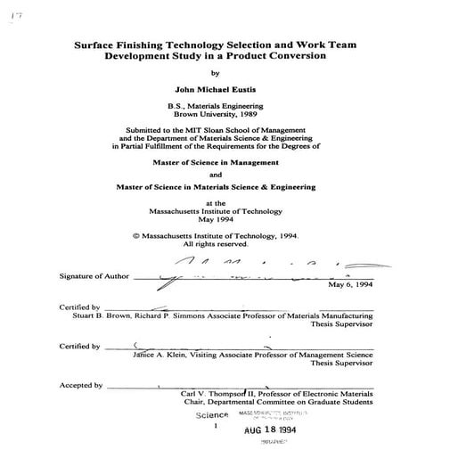 Mit Masters Thesis on Mass Finishing Selection | PDF