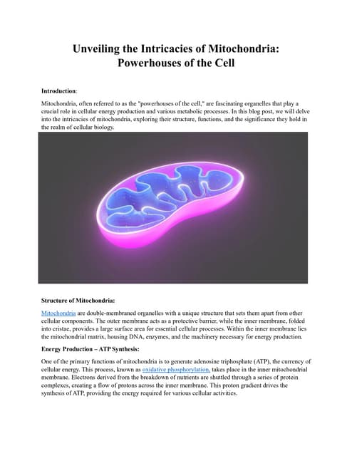 Genetic code in mitochondria; Transport of proteins and molecular ...