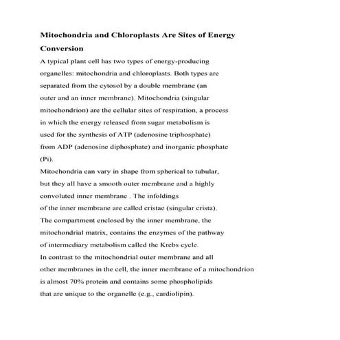 Mitochondria and Chloroplasts Are Sites of Energy.pdf | Chemistry | Science