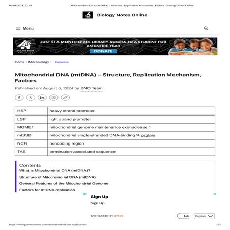 Mitochondrial DNA (mtDNA) - Structure, Replication Mechanism, Factors ...