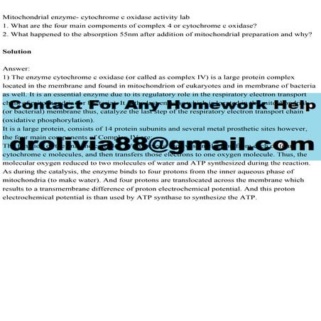 Mitochondrial enzyme- cytochrome c oxidase activity lab1. What are.pdf