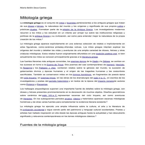 Hoja De Trabajo Sobre Mitos Griegos Mitología Griega | PDF