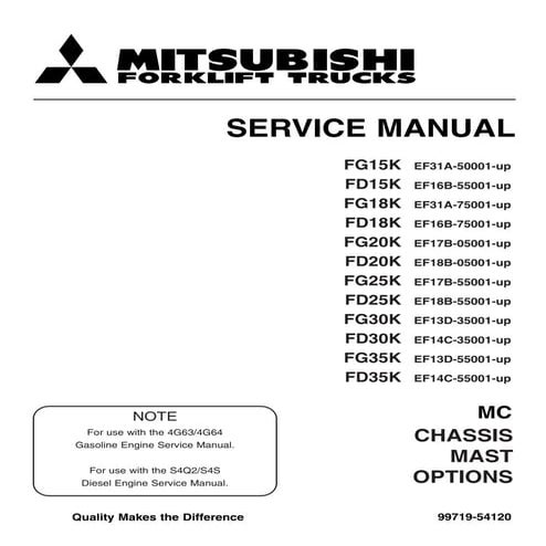 Mitsubishi fd50 n forklift trucks service repair manual sn ef28c 50001-up | PDF