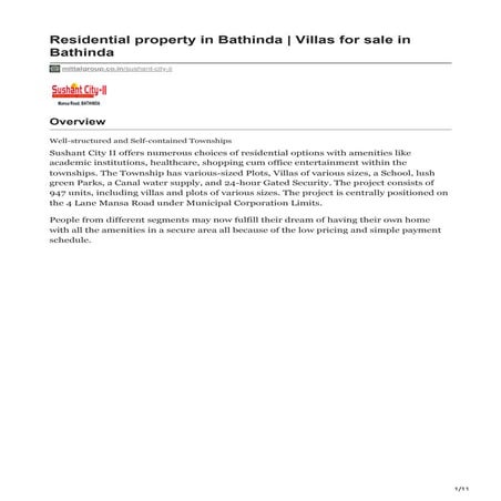 Residential property in Bathinda | Villas for sale in Bathinda | Sushant City II | PDF