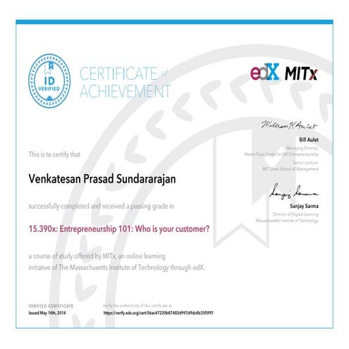MITx: 15.390x-Entrepreneurship-Who-is-yourCustomer-Certificate_VPS | PPT