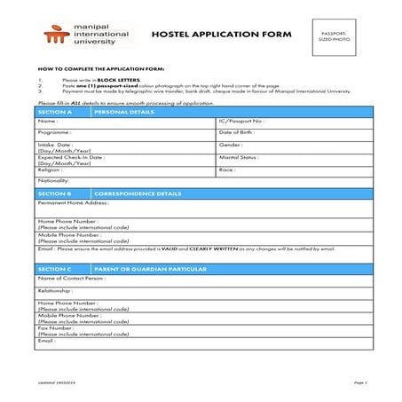 Miu hostel application form anggerik apartment | PDF