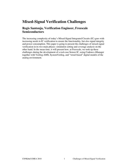 Mixed Signal Verification Challenges Pdf