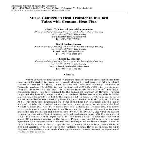 Mixed convection heat transferin inclined tubes with constant heat flux ...