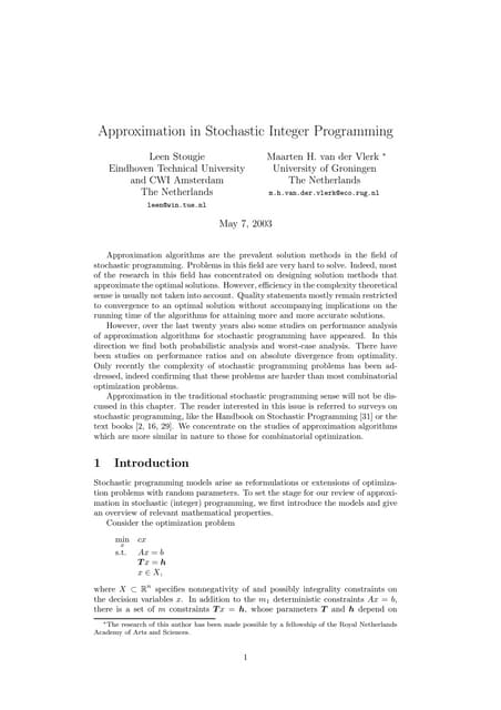 Approximation In Stochastic Integer Programming Pdf 2999