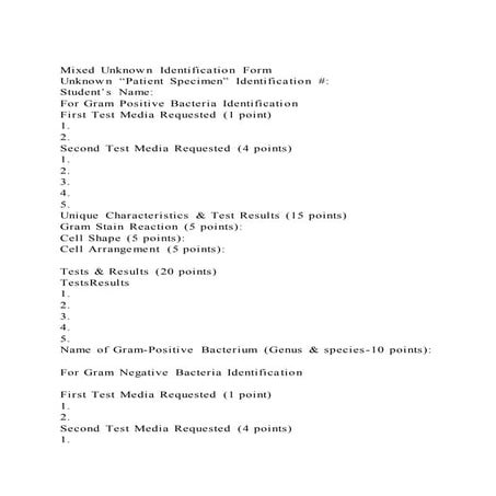 Mixed Unknown Identification FormUnknown Patient Specimen” Iden | PDF