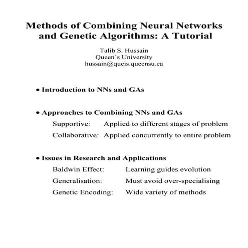 Methods Of Combining Neural Networks And Genetic Algorithms Pdf