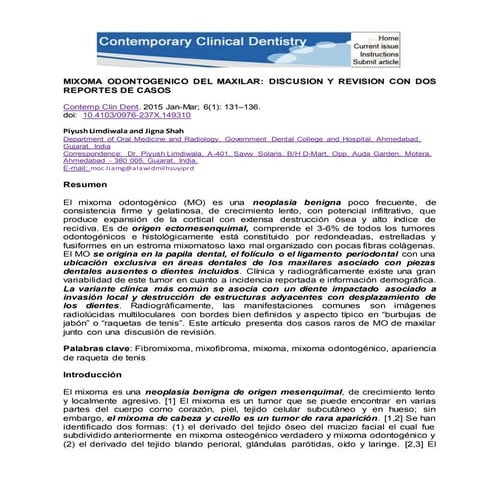 MIXOMA ODONTOGENICO DEL MAXILAR: DISCUSION Y REVISION CON DOS REPORTES ...