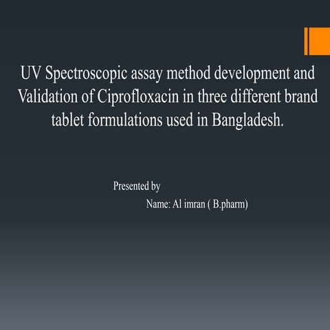UV Spectroscopic assay method development and Validation of Ciprofloxacin in three different ...