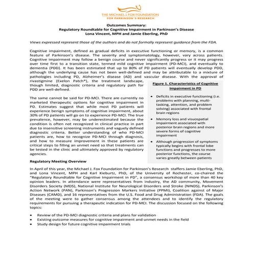 MJFF Regulatory Meeting on Cognition - Alzheimer's Research Forum ...