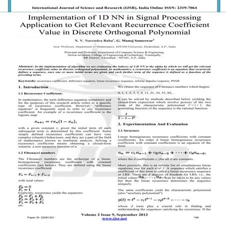 Implementation of 1D NN in Signal Processing Application to Get Relevant Recurrence Coefficient ...