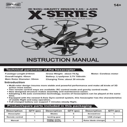 Mjx x800 hexacopter manual | PDF