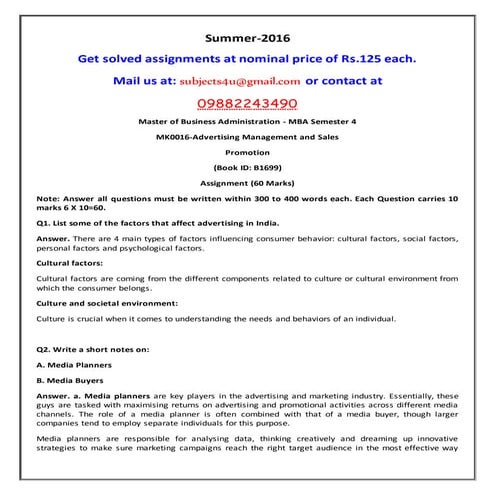 Advertising and sales promotion question paper | DOCX