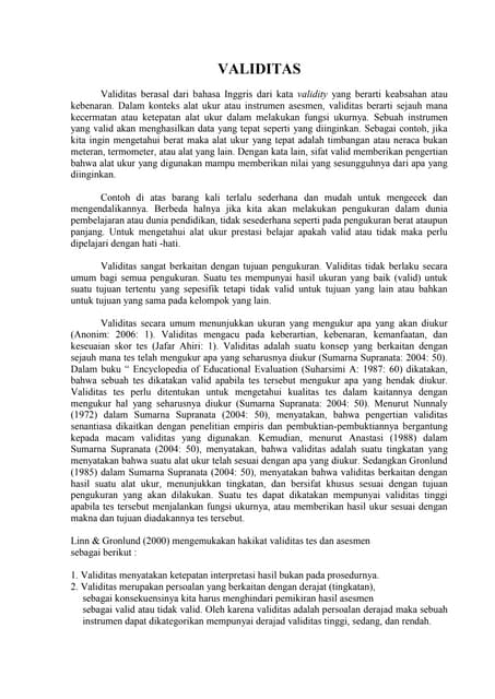 VALIDITAS DAN RELIABILITA INSTRUMEN | PDF