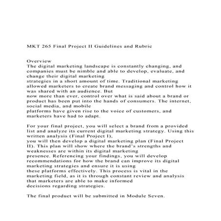MKT 265 Final Project II Guidelines and Rubric Overvi.docx