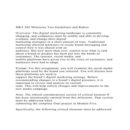 MKT 265 Milestone Two Guidelines and Rubric Overview T.docx