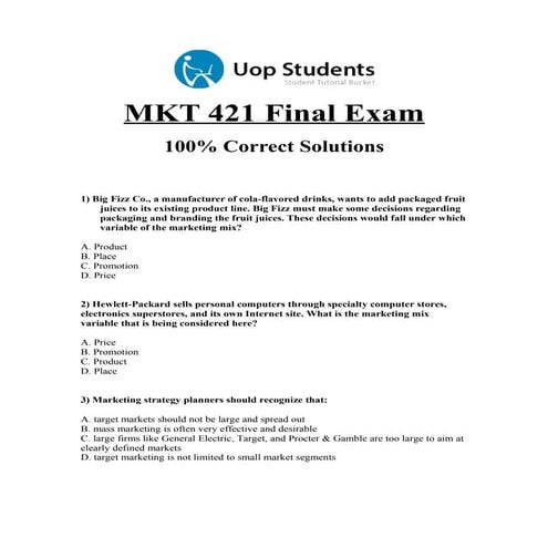 MKT 421 Final Exam | DOC