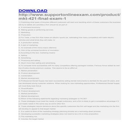 Mkt 421 final exam 1 | DOCX