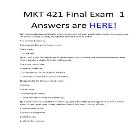 Mkt 421 final exam 1 answers are here | DOCX