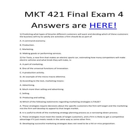 Mkt 421 final exam 1 answers are here | DOCX