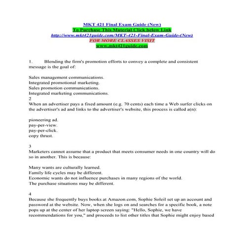 MKT 421 Final Exam Guide1 | PDF