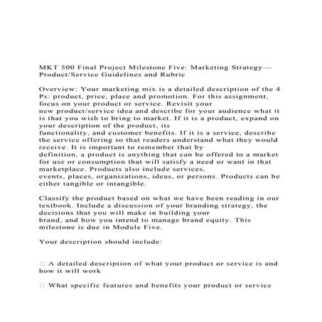 MKT 500 Final Project Milestone Five Marketing Strategy—Pro.docx