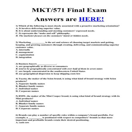 MKT 571 Final Exam Answers 2015 version | DOCX